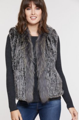 Rachel Knitted Rabbit Fur Vest with Fur Trim | Overland