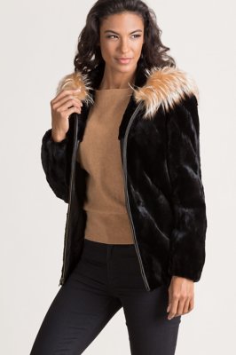 Adeline Hooded Danish Mink Fur Jacket with Silver Fox Fur Trim | Overland