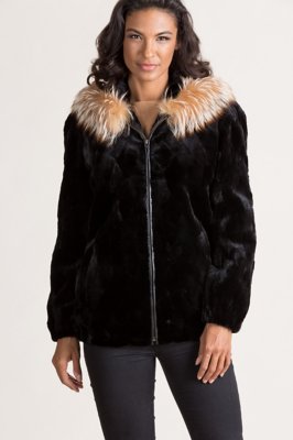 Adeline Hooded Danish Mink Fur Jacket with Silver Fox Fur Trim | Overland