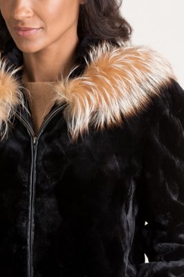 Adeline Hooded Danish Mink Fur Jacket with Silver Fox Fur Trim | Overland