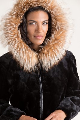 Adeline Hooded Danish Mink Fur Jacket with Silver Fox Fur Trim | Overland