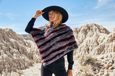 Layla Knitted Rex Rabbit and Fox Fur Poncho | Overland