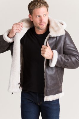 Classic Sheepskin B-3 Bomber Jacket with Detachable Hood – Big (58 – 64 ...