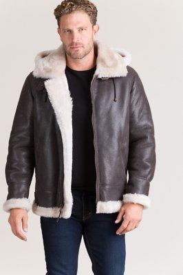 Classic Sheepskin B-3 Bomber Jacket with Detachable Hood – Tall (38LT ...