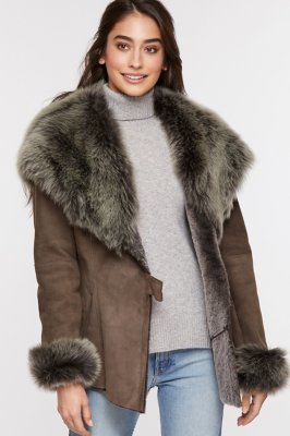 Felicia Hooded Merino Shearling Sheepskin Jacket with Toscana Trim ...