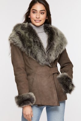 Felicia Hooded Merino Shearling Sheepskin Jacket with Toscana Trim ...