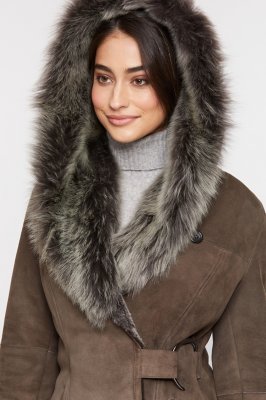 Felicia Hooded Merino Shearling Sheepskin Jacket with Toscana Trim ...
