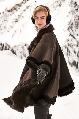 Sharon Shearling Sheepskin Cape with Toscana Trim | Overland