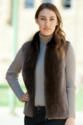 Daphne Sheared Beaver Fur Vest with Mink Fur Collar | Overland