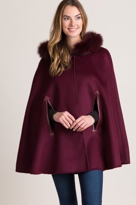Marietta Hooded Wool Cape with Fox Fur Trim | Overland