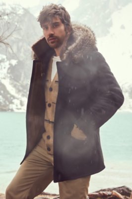 Benjamin Sheepskin Coat with Raccoon Fur Trim and Detachable Hood ...
