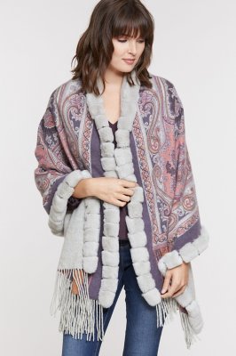 Bridgette Cashmere Shawl with Rex Rabbit Fur Trim | Overland