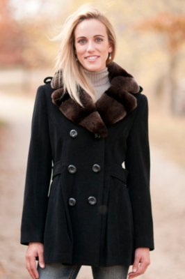 Women's Lauryn Wool Pea Coat with Rabbit Fur Trim | Overland