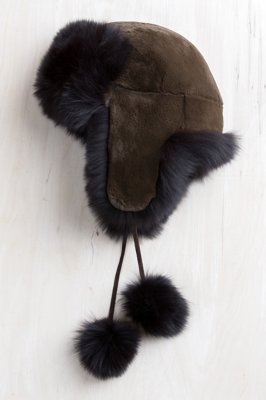 Rex Rabbit Fur Trapper Hat with Blue Fox Fur Trim | Overland