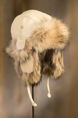 Elk Leather Aviator Hat with Raccoon Fur Trim | Overland