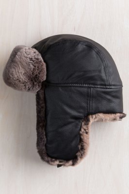 Lambskin Leather Trapper Hat with Two-Tone Rex Rabbit Fur Trim | Overland