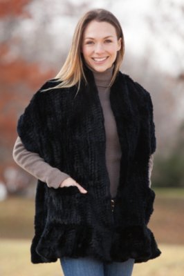 Knitted Rex Rabbit Fur Wrap with Frills | Overland