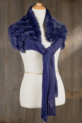 Knit Shawl with Rex Rabbit Fur | Overland