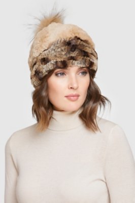Stretch Rex Rabbit Fur Beanie Hat with Raccoon Fur Pom | Overland