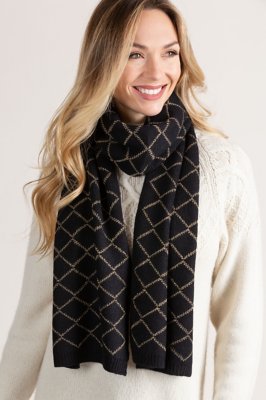 Knit Cashmere Scarf with Metallic Gold Diamond Motif | Overland