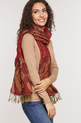 Ruched Cotton-Blend Geometric Scarf | Overland