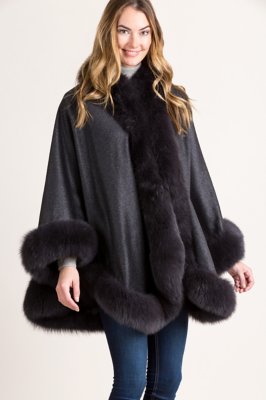 Merida Cashmere Cape with Fox Fur Trim | Overland
