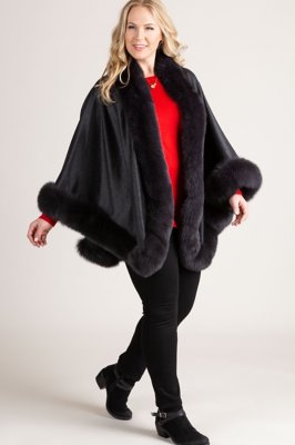 Merida Cashmere Cape with Fox Fur Trim | Overland